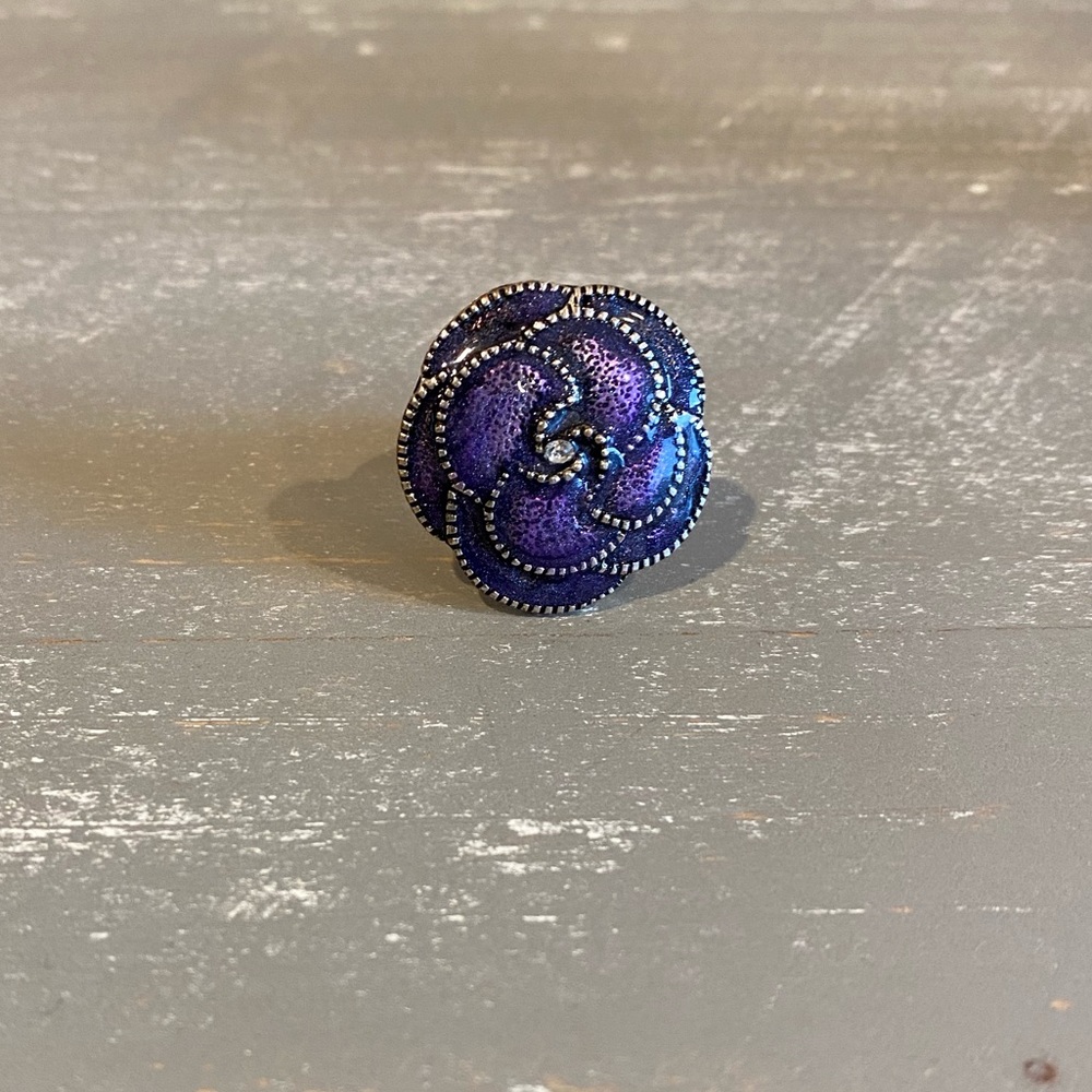 Sterling Silver Purple Flower Retro Vintage Ring Size… - Gem